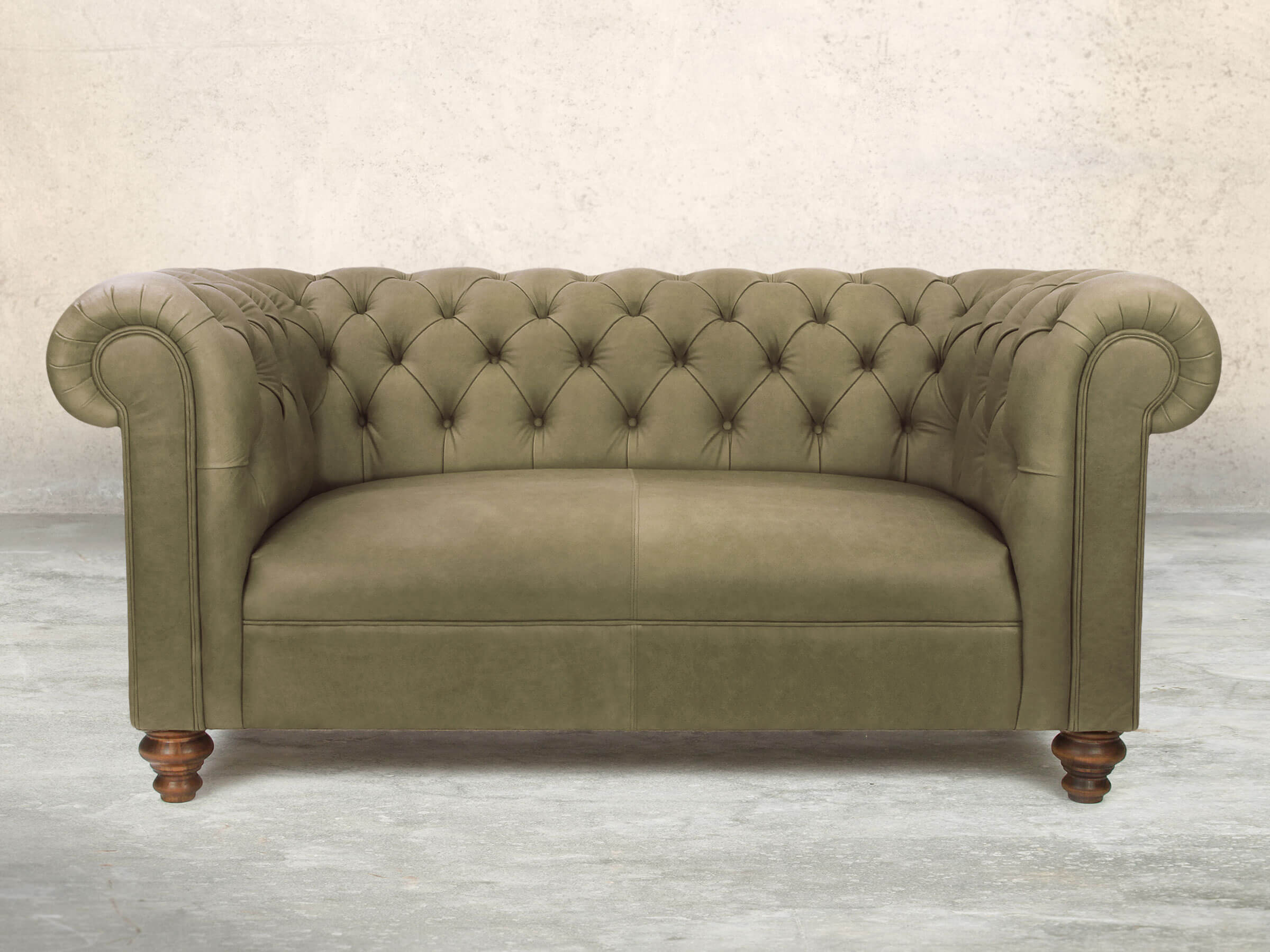 Claudia 2 Seat Chesterfield Sofa In Sage Soft 'n' Easy Leather