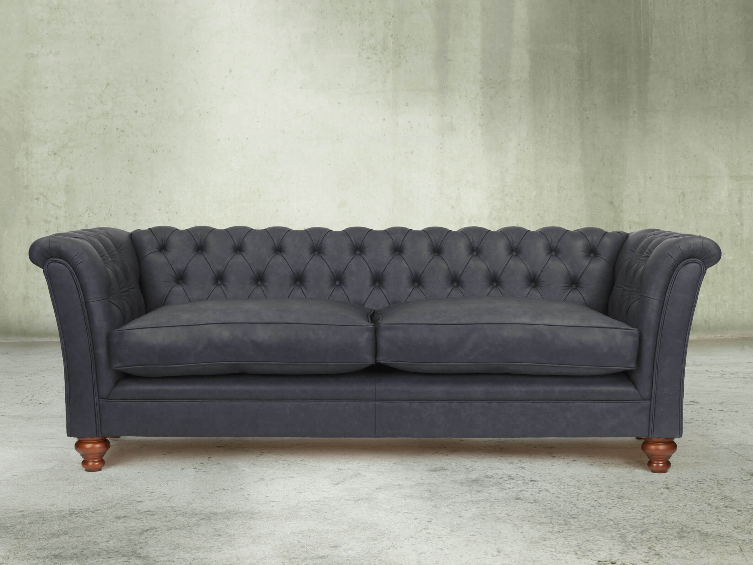 Darcy 4 Seat Chesterfield Sofa In Midnight Ol' School Leather