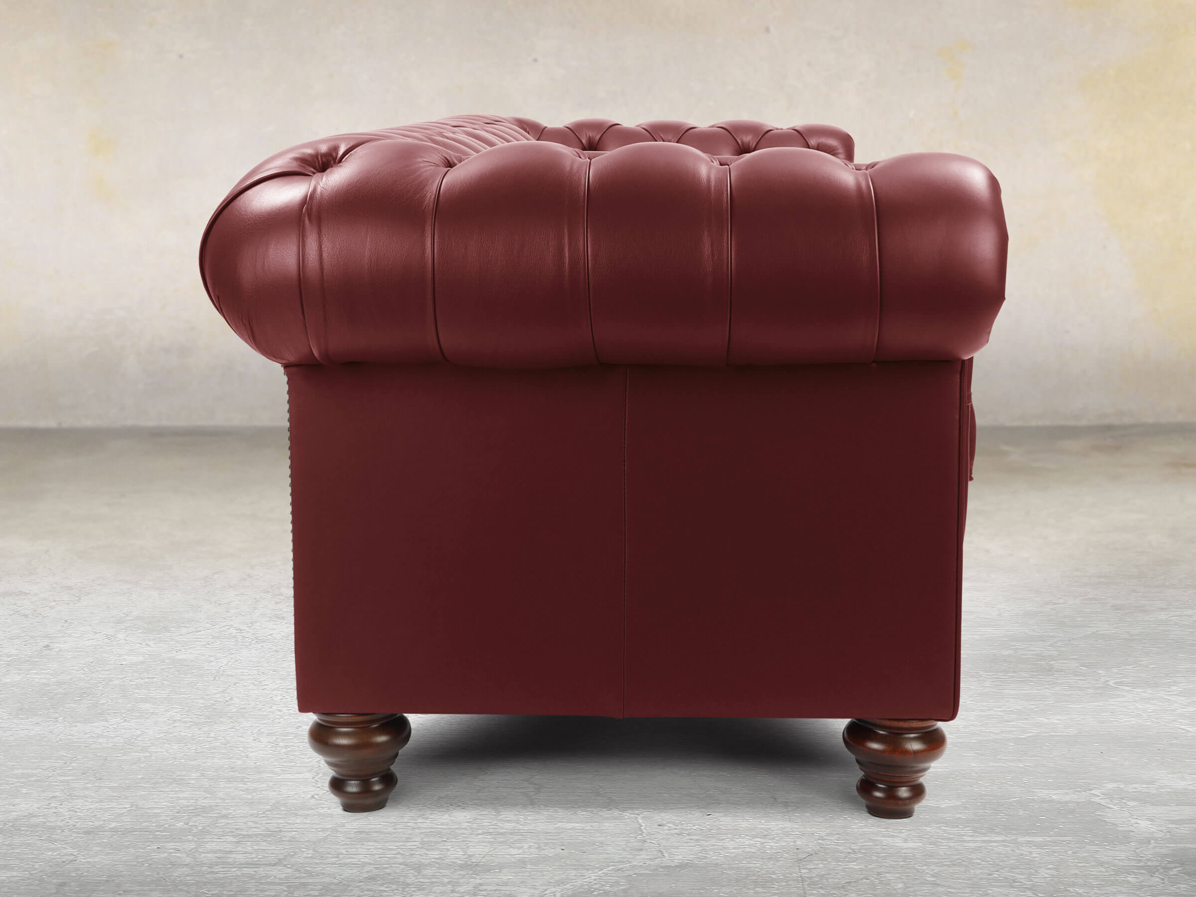Polly 2 Seat Chesterfield Sofa In Ruby Lux Leather